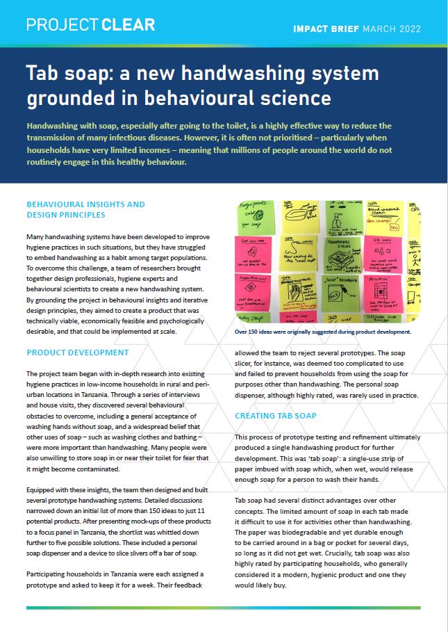 Tab soap: a new handwashing system grounded in behavioural science